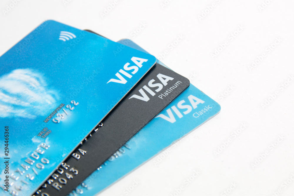 Moscow, Russia - September 01, 2019: Visa credit card on white ...