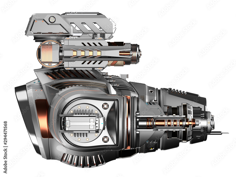Futuristic gunship or very detailed flying military machine with heavy ...