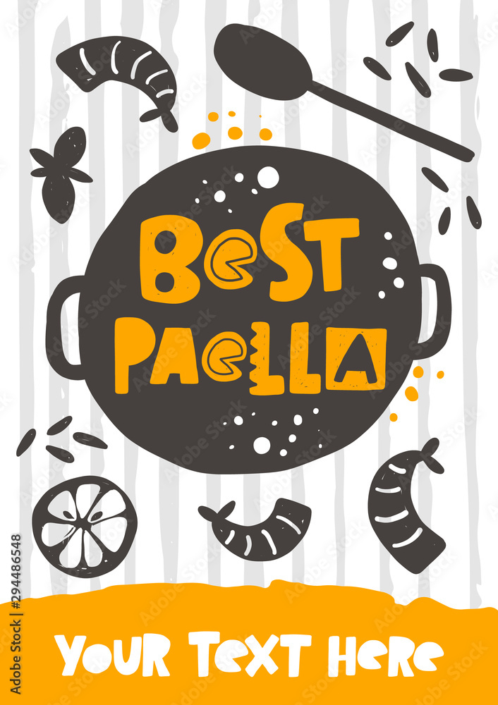 Best paella vector hand drawn banner template. Traditional spanish dish ...