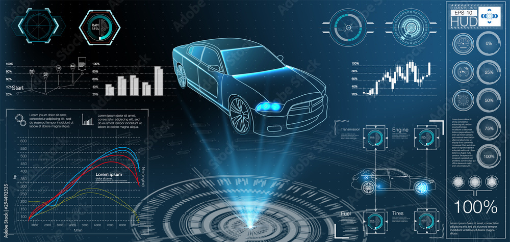 Futuristic car service, scanning and auto data analysis. Intelligent ...