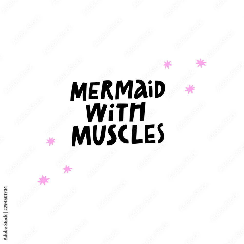 Mermaid with muscles hand drawn vector lettering Stock Vector | Adobe Stock