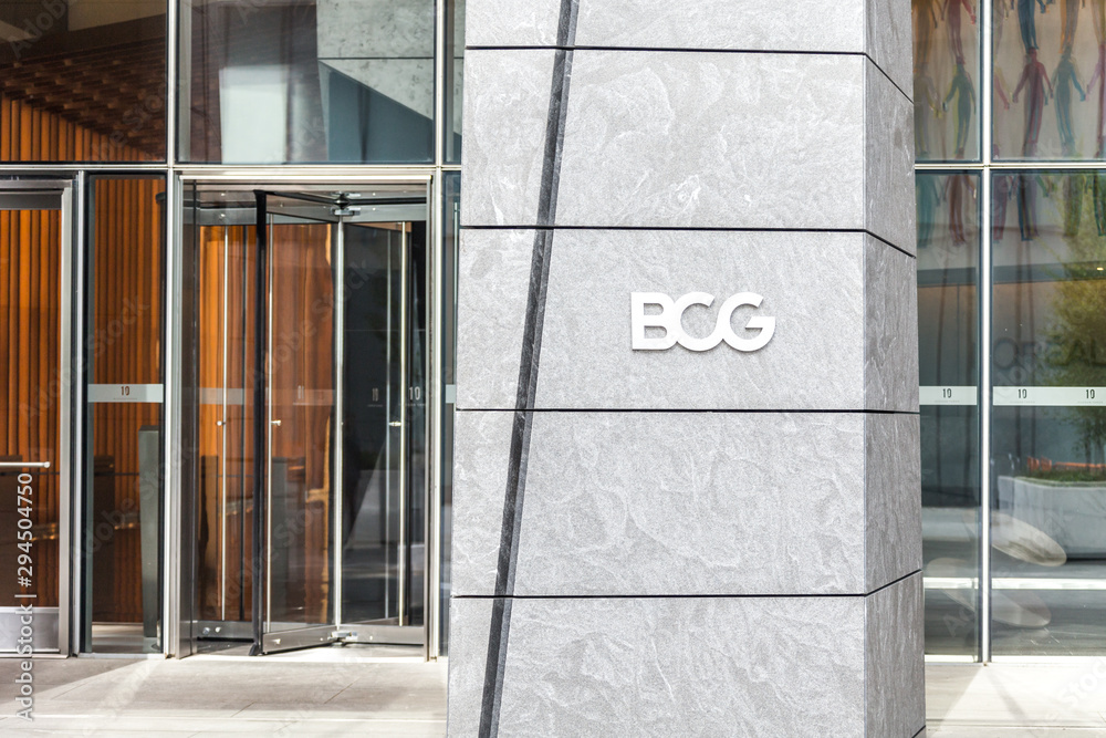 NEW YORK, USA - 17 MAY, 2019: Logo of the BCG company in Hudson Yards ...