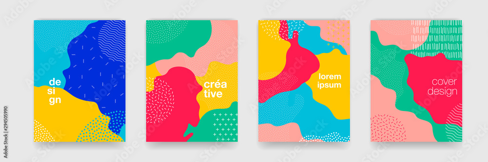 Fun doodle pattern background with abstract shapes and colors. Modern ...