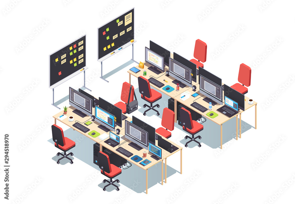 IT software design and company open space office Stock Vector | Adobe Stock