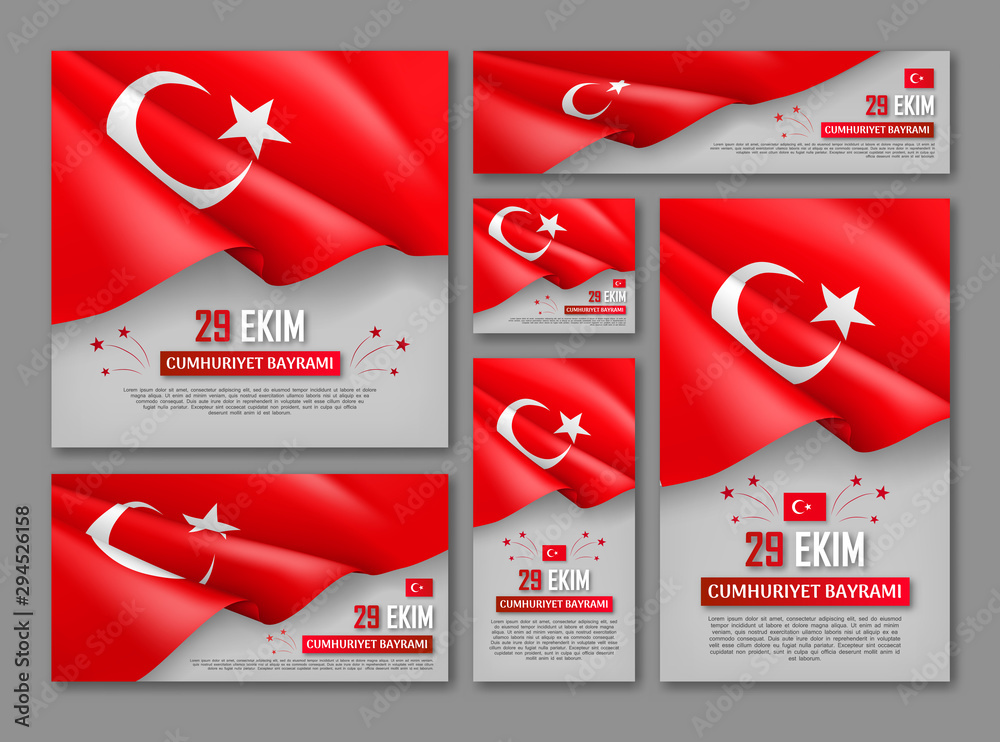 Happy turkish national day posters set. Patriotic collection with ...