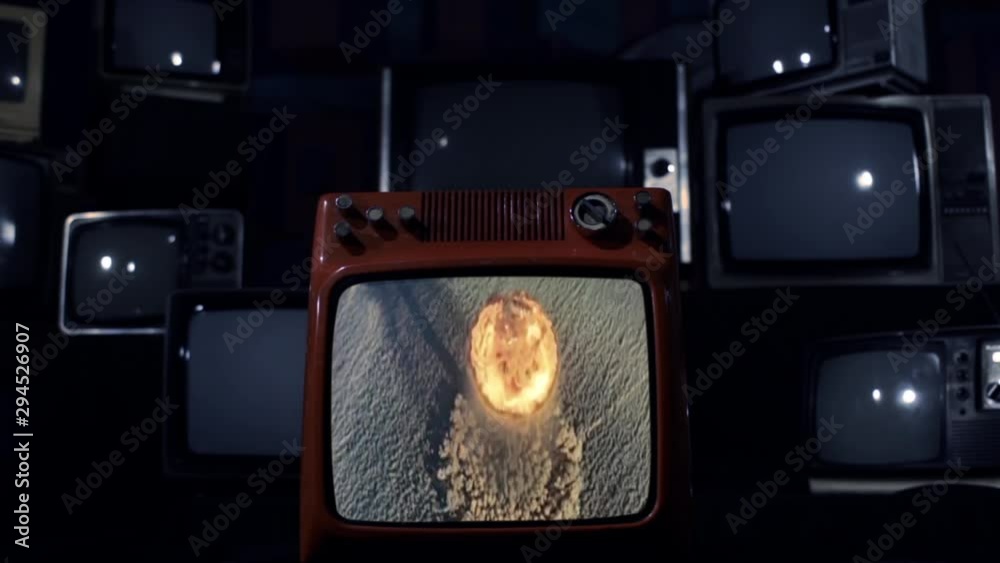 Nuclear Testing and Atomic Bomb Explosion on a Retro TV that Explodes ...