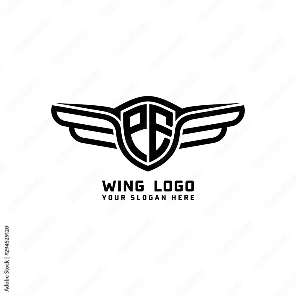 PE initial logo wings, abstract letters in the middle of black Stock ...