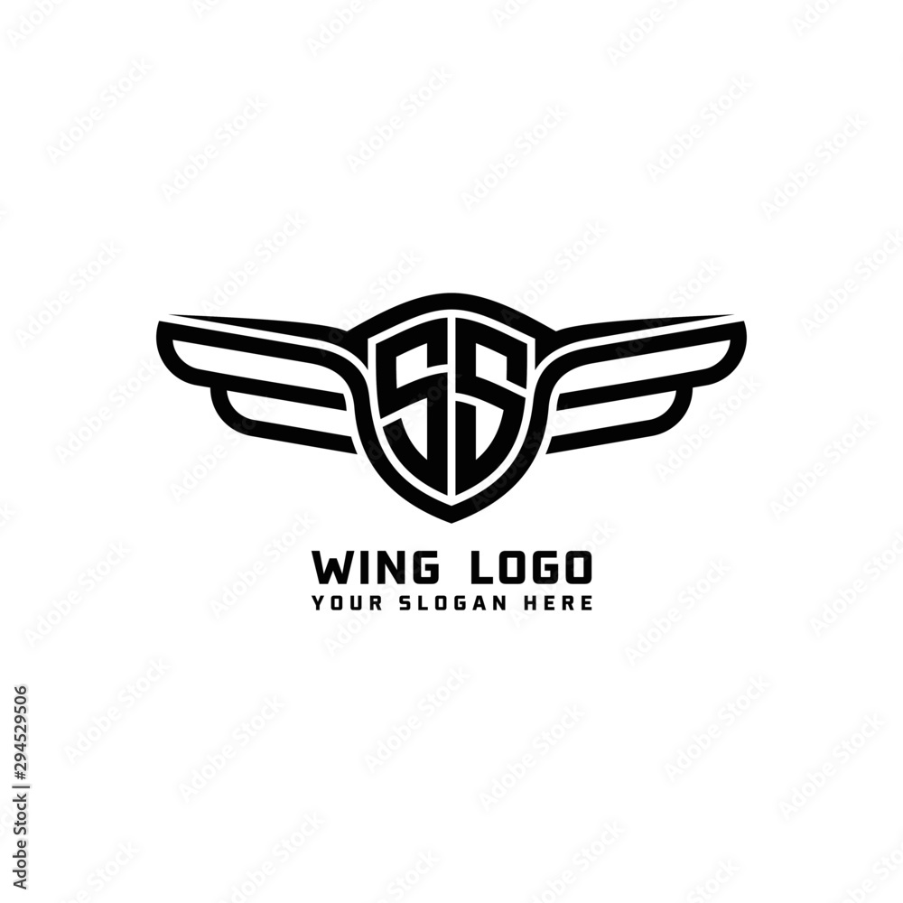 SS initial logo wings, abstract letters in the middle of black Stock ...