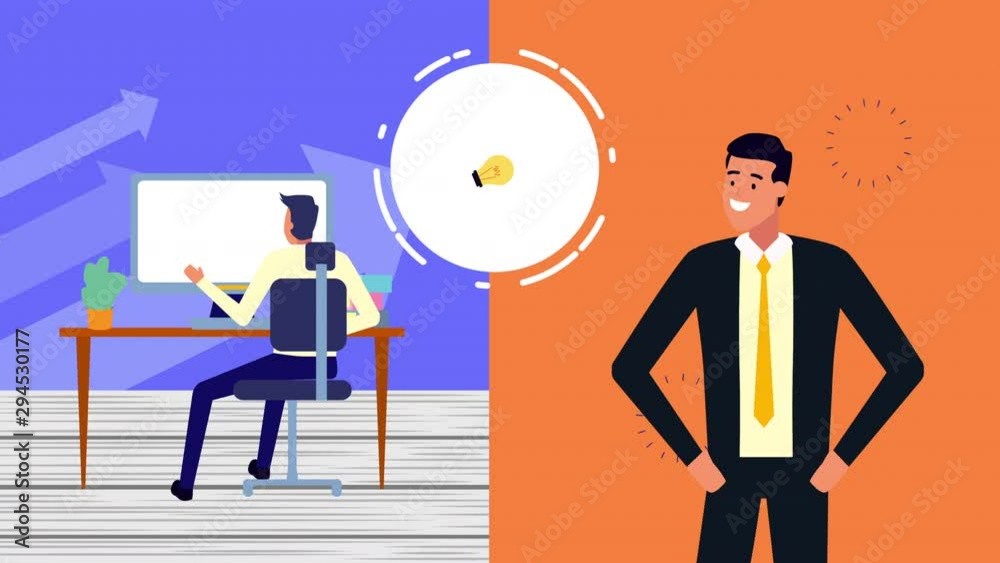 businessman with desktop and money animation Stock Video | Adobe Stock