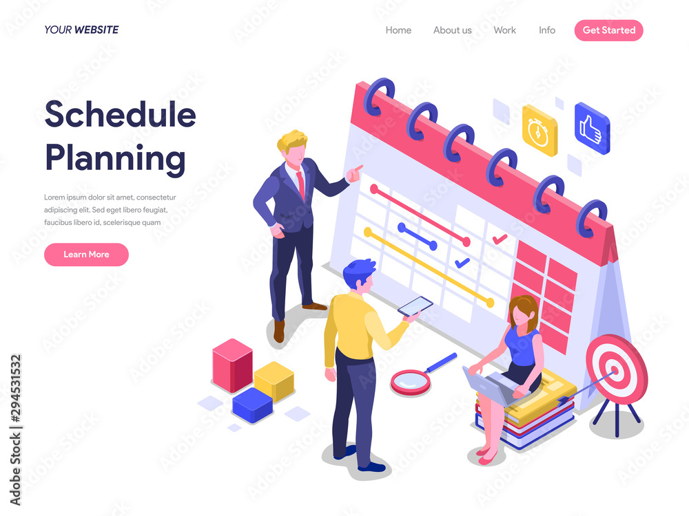 Schedule Planning Concept. Flat isometric vector illustration on White ...