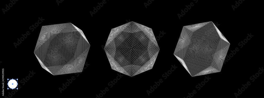 Crystal consisting of small particles. Object with dots. Molecular grid ...
