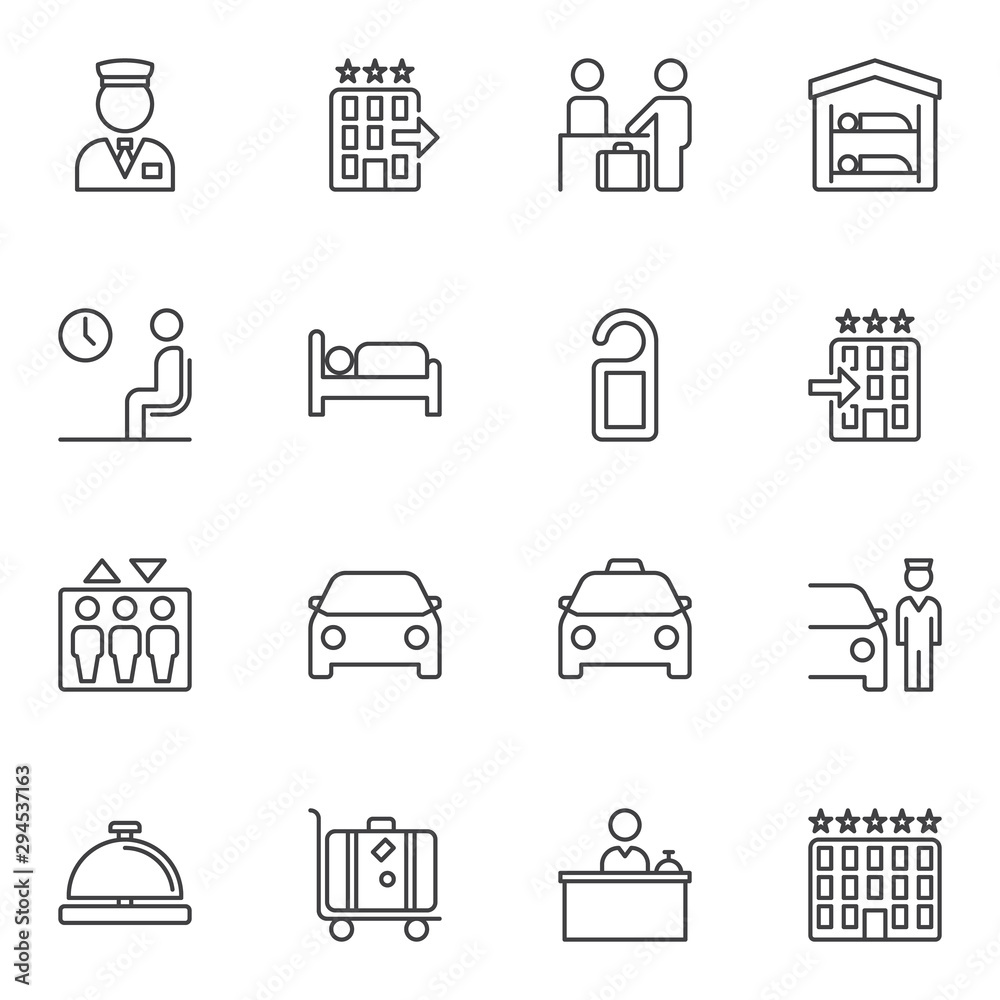 Hotel line icons set. linear style symbols collection, outline signs ...