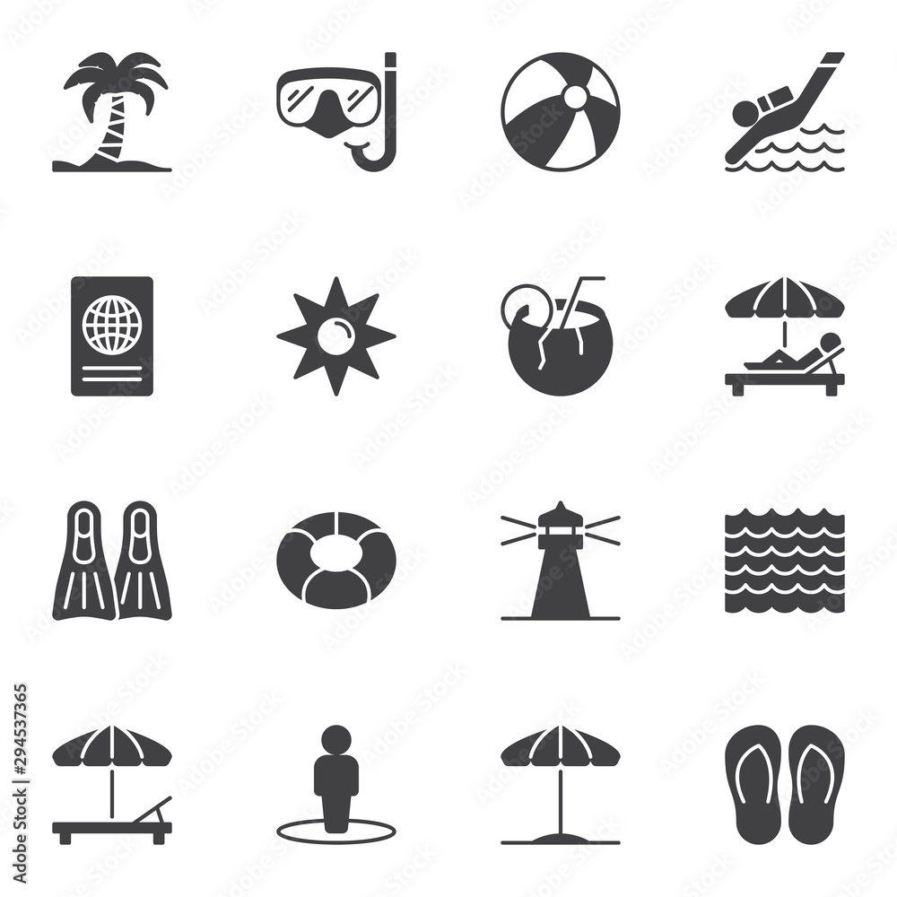 Travel vector icons set, modern solid symbol collection, filled style ...