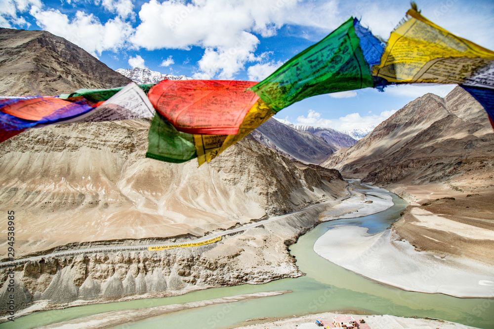 Tibet Prayer flag in Indus valley,Lah, India. Indus Valley is the ...