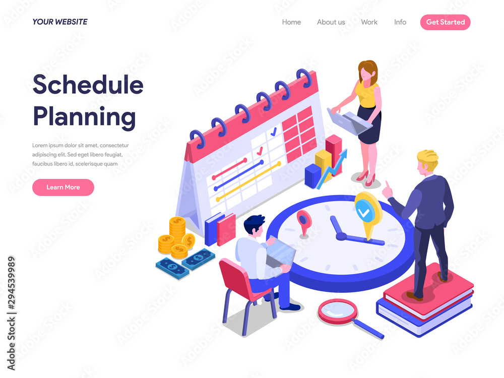 Schedule Planning Concept. Flat isometric vector illustration on White ...