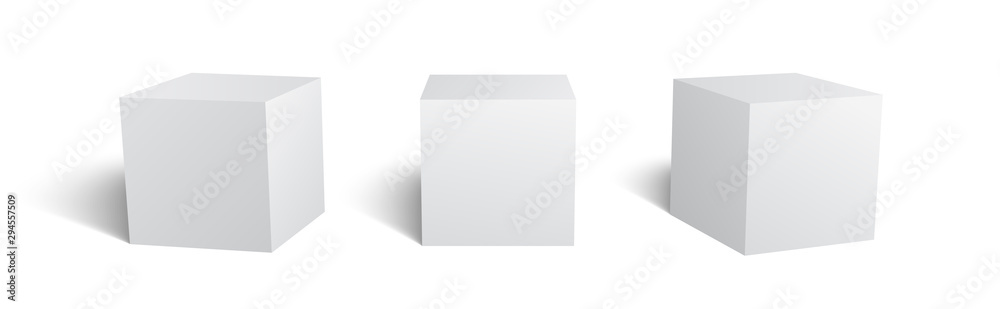 Box mockup. Cube perspective view, white packaging boxes templates ...