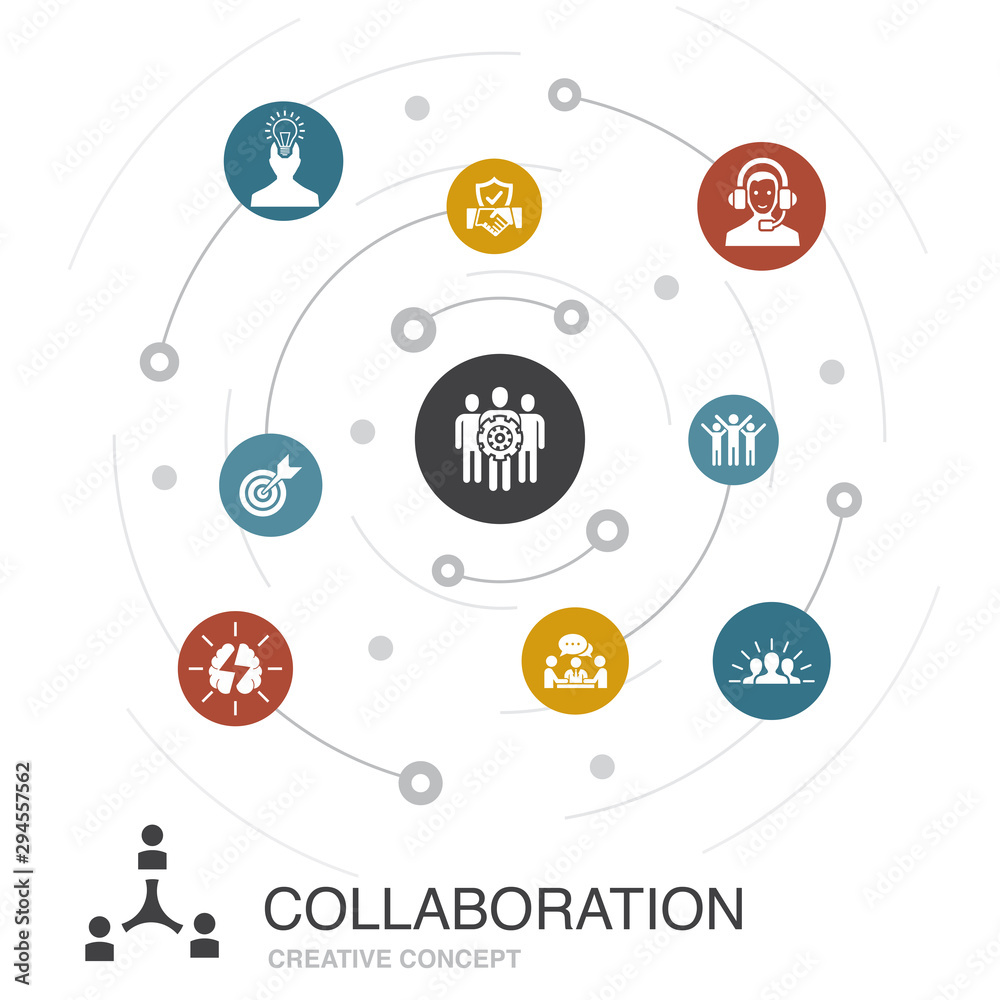 collaboration colored circle concept with simple icons. Contains such ...