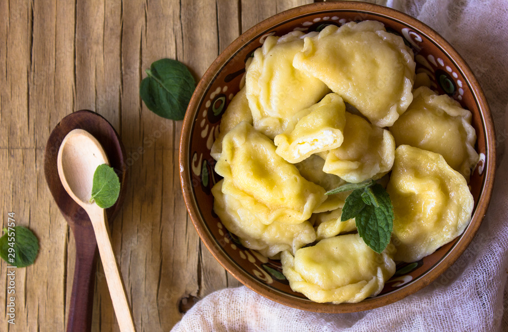 Preparing dumplings with cottage. making pierogi or pyrohy, varenyky ...