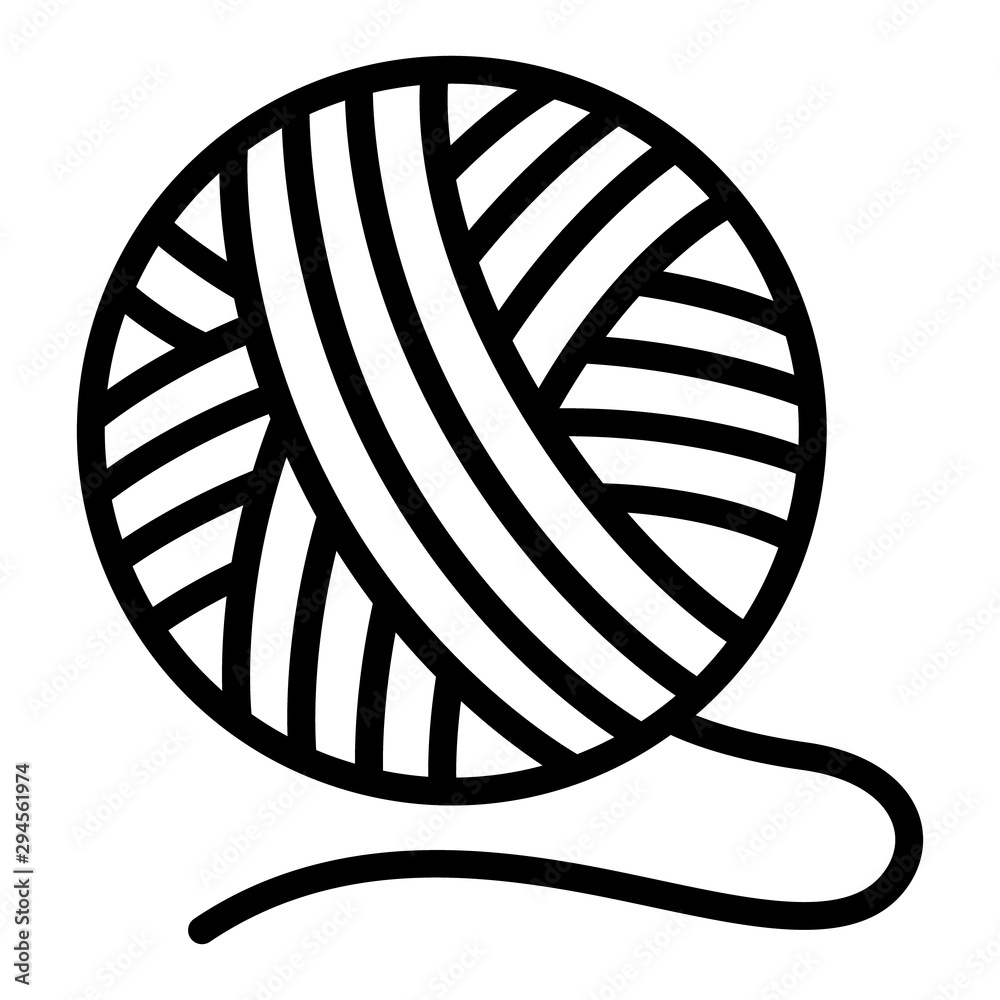 Yarn ball for knitting with loose thread line art vector icon for ...