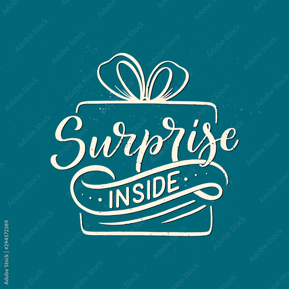 Hand drawn holiday lettering and icon for surprise gift box design ...