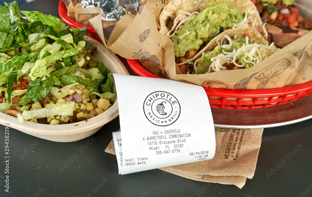 Chipotle plate and receipt. Stock Photo | Adobe Stock