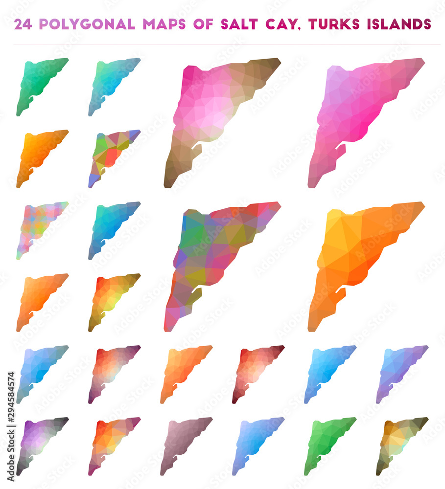 Set of vector polygonal maps of Salt Cay, Turks Islands. Bright ...