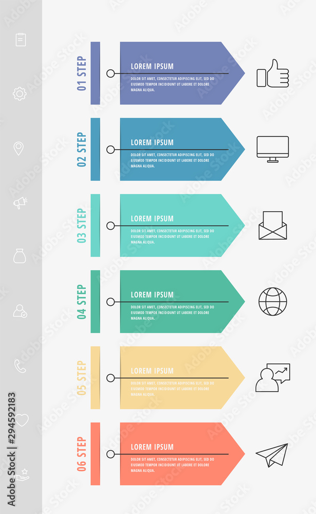 Vector infographic flat template arrows for six diagrams, graph ...