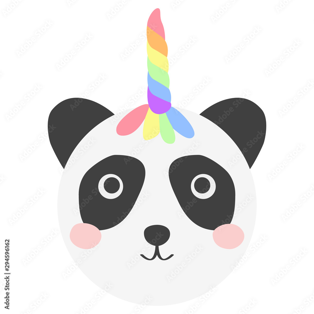 Pandacorn. Cute panda with a unicorn horn in the color of the rainbow ...