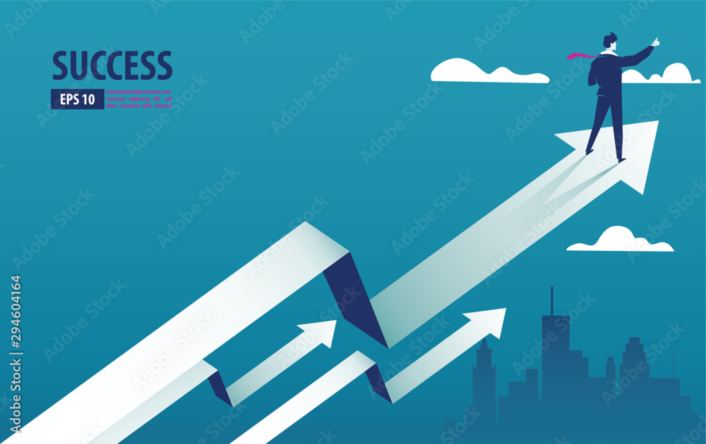 Business arrow concept with businessman on arrow flying to success ...