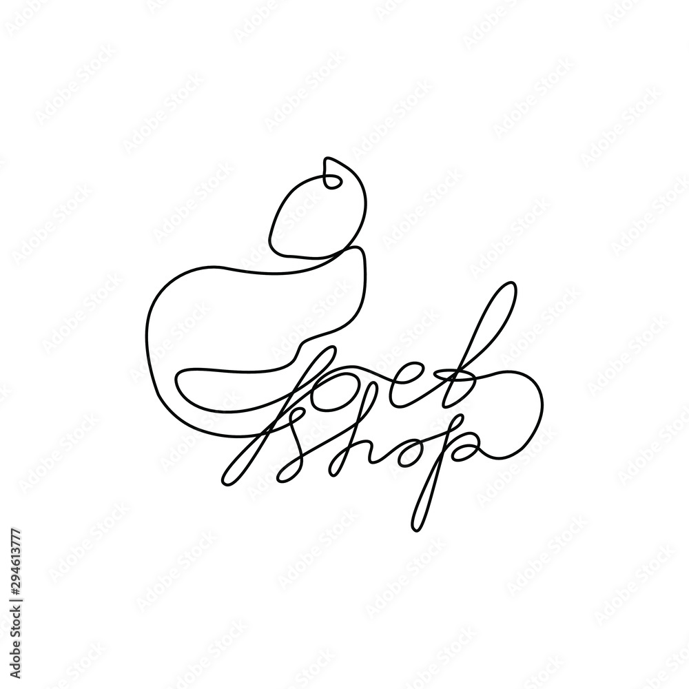 Cat shop lettering and cat silhouette emblem or logo design, continuous ...