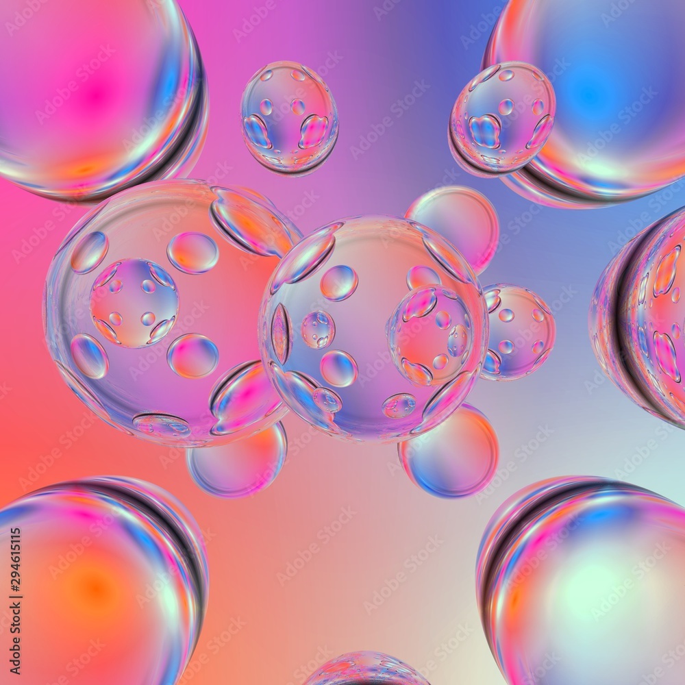 Glossy flowing bubbles fantastic background with realistic 3d render ...