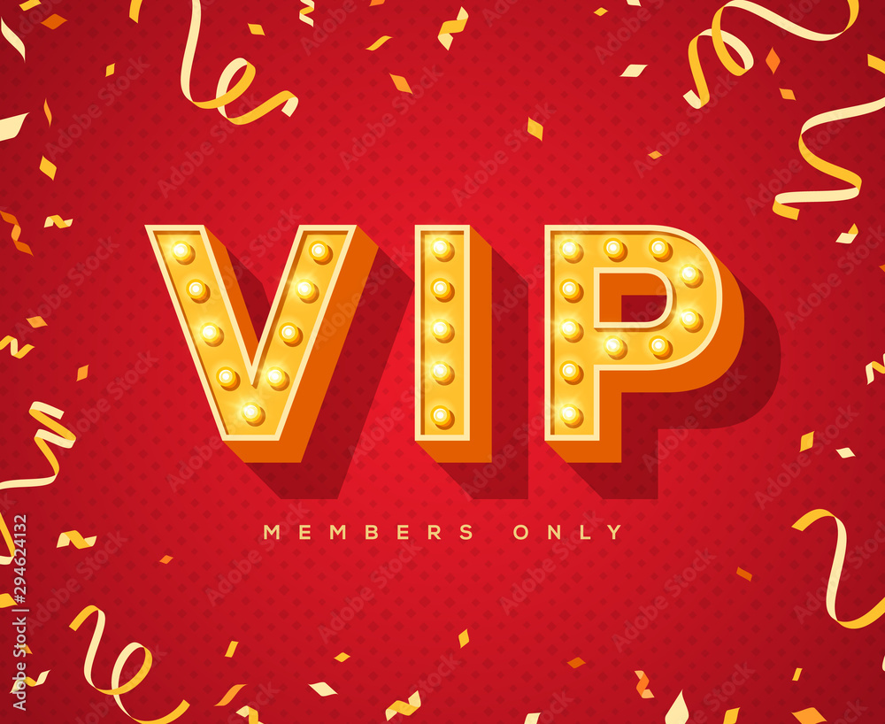 Luxury vip party invitation with gold confetti and streamers. Vector ...