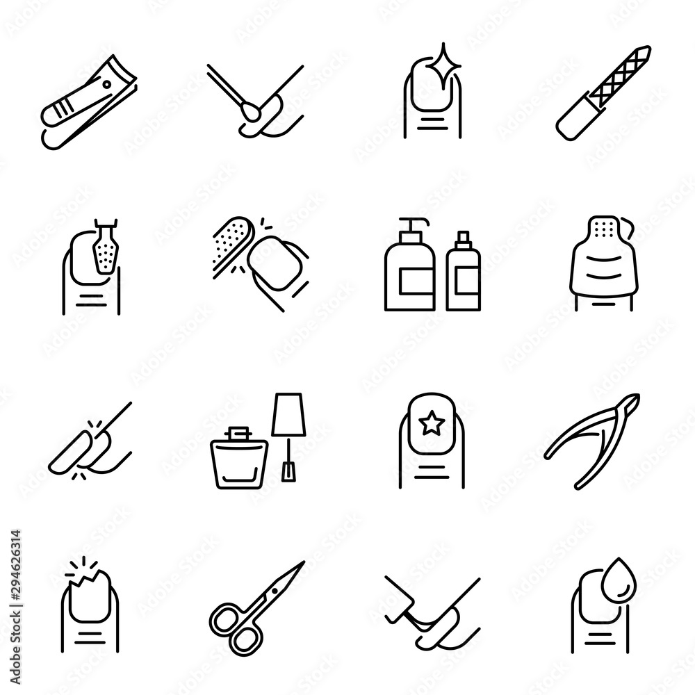 Nail service black vector linear icons set Stock Vector | Adobe Stock