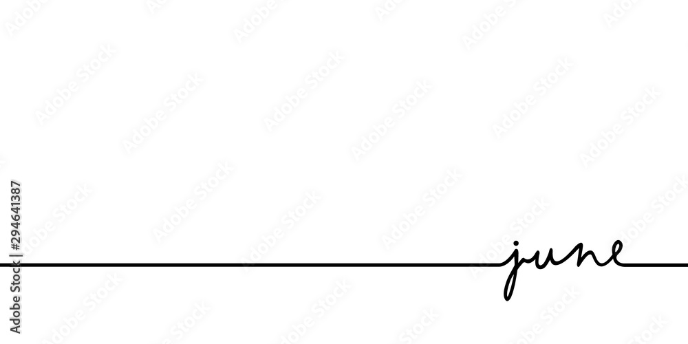 June - continuous one black line with word. Minimalistic drawing of ...