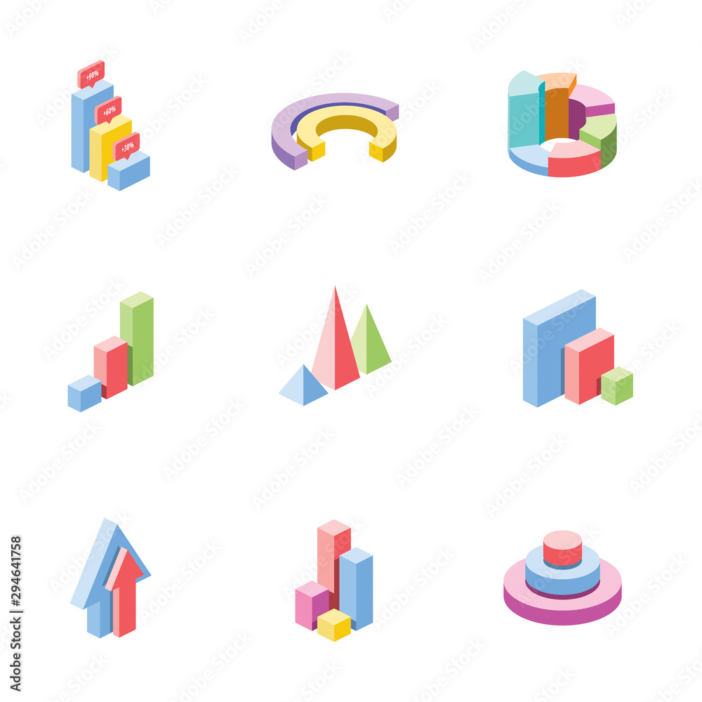 Charts, infographics, diagrams. Vector 3d isometric color icon new flat ...