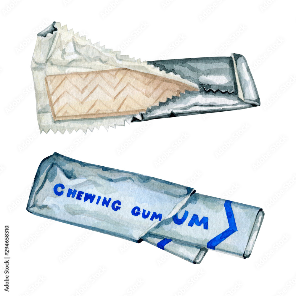 Watercolor hand drawn illustration of chewing gum pack Stock ...