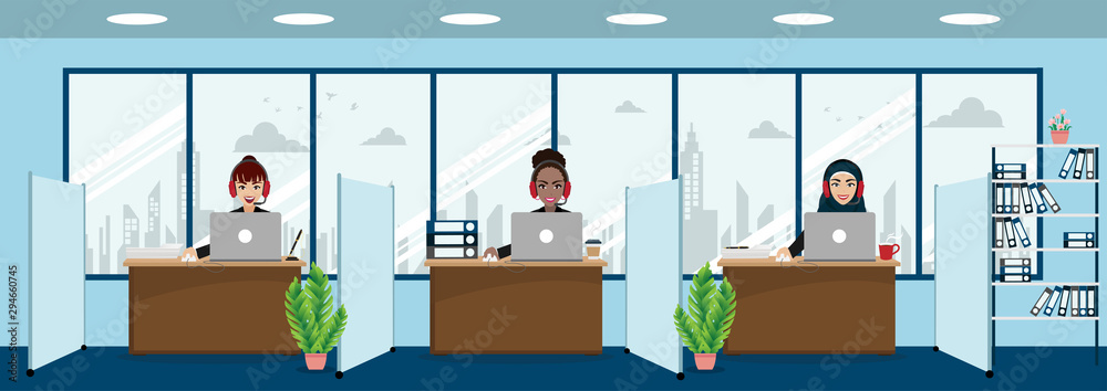 Group of call center, customer support, help desk or service concept ...