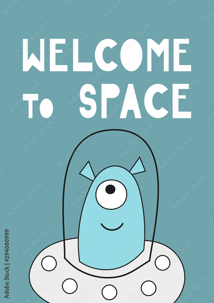 Colorful Poster for nursery scandi design with funny alien in ...