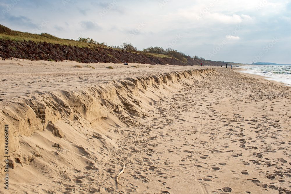 Sandy beach erosion, coastal erosion on the Baltic coast in Lithuania ...