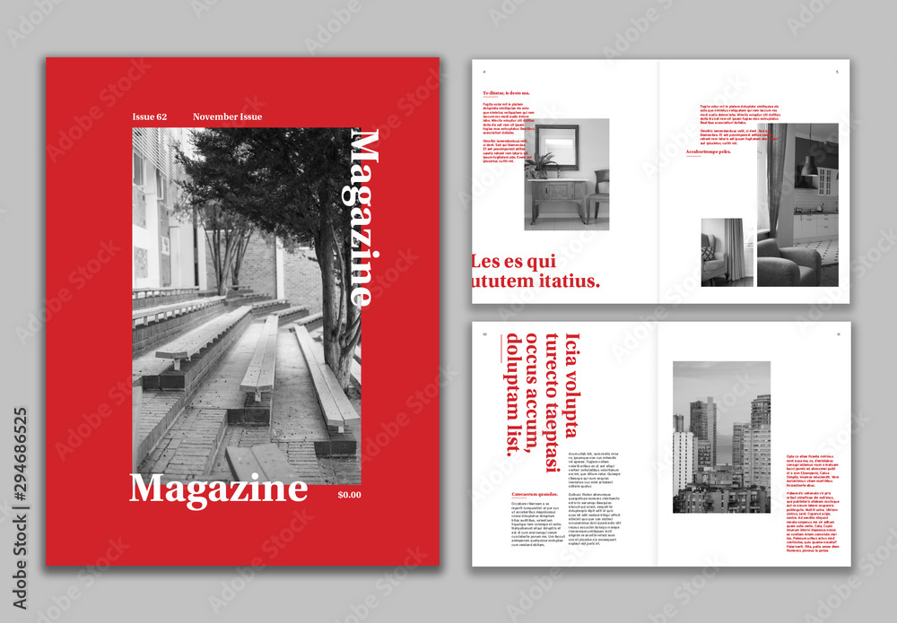 Portfolio Layout with Red Accents Stock Template | Adobe Stock