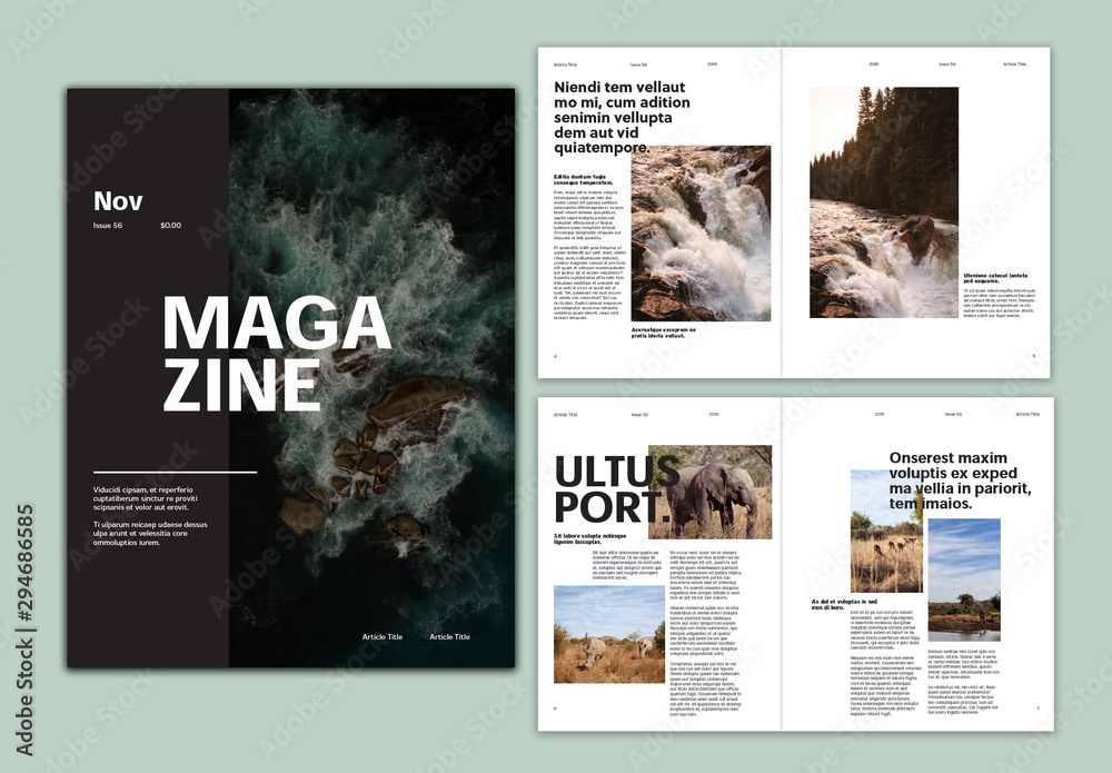 Magazine Layout with Bold Type Stock Template | Adobe Stock
