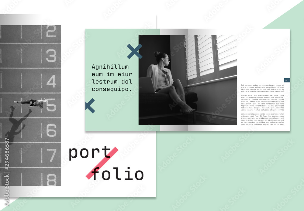 Mint Green and White Portfolio Layout Stock Template | Adobe Stock