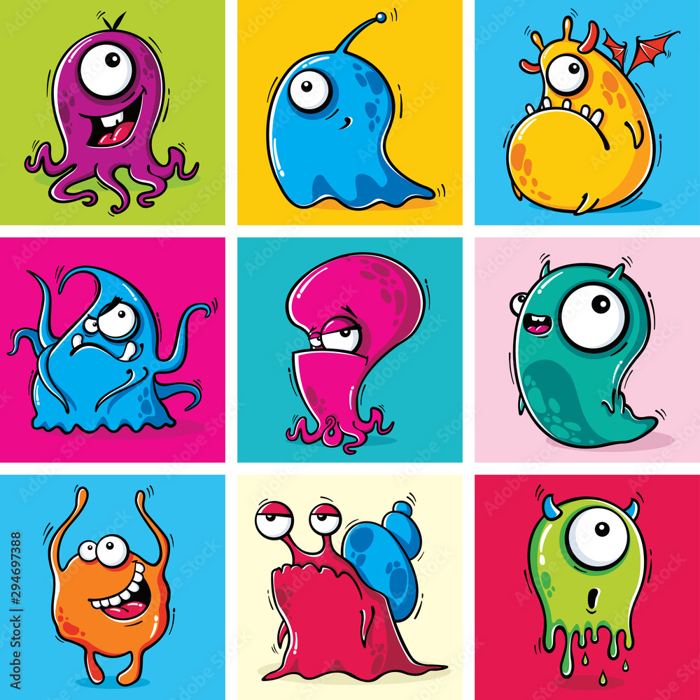 Set of funny cartoon monsters Stock Vector | Adobe Stock