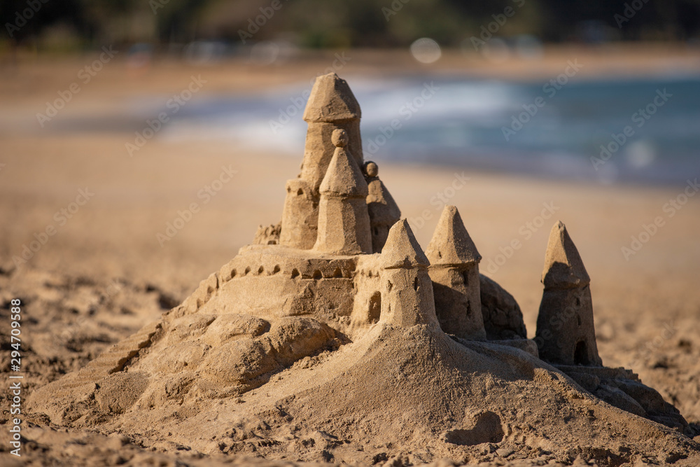 Sand castle on beach at Hanalei Bay, Kauai Stock Photo | Adobe Stock