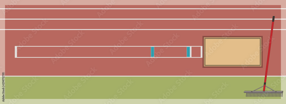 long jump sport track in aerial view with metal pit rake Stock Vector ...