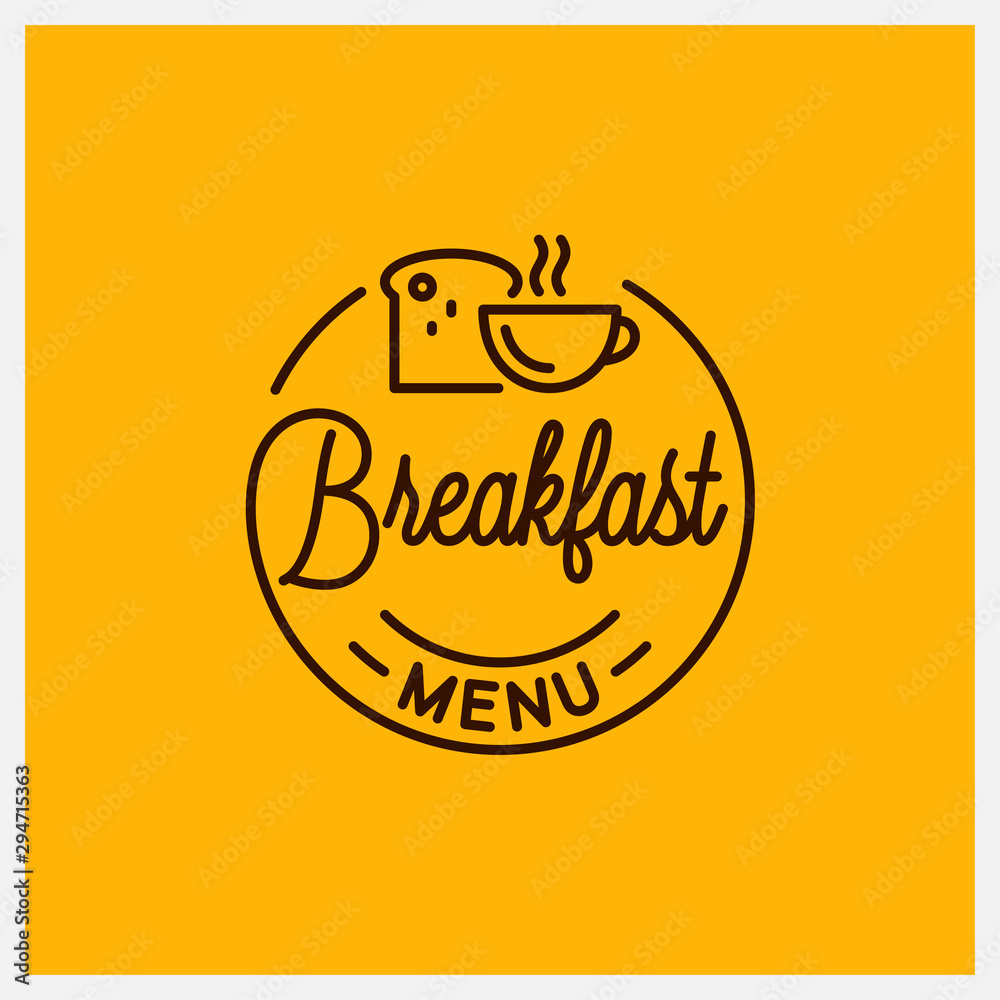 Breakfast menu logo. Round linear of coffee cup Stock Vector | Adobe Stock