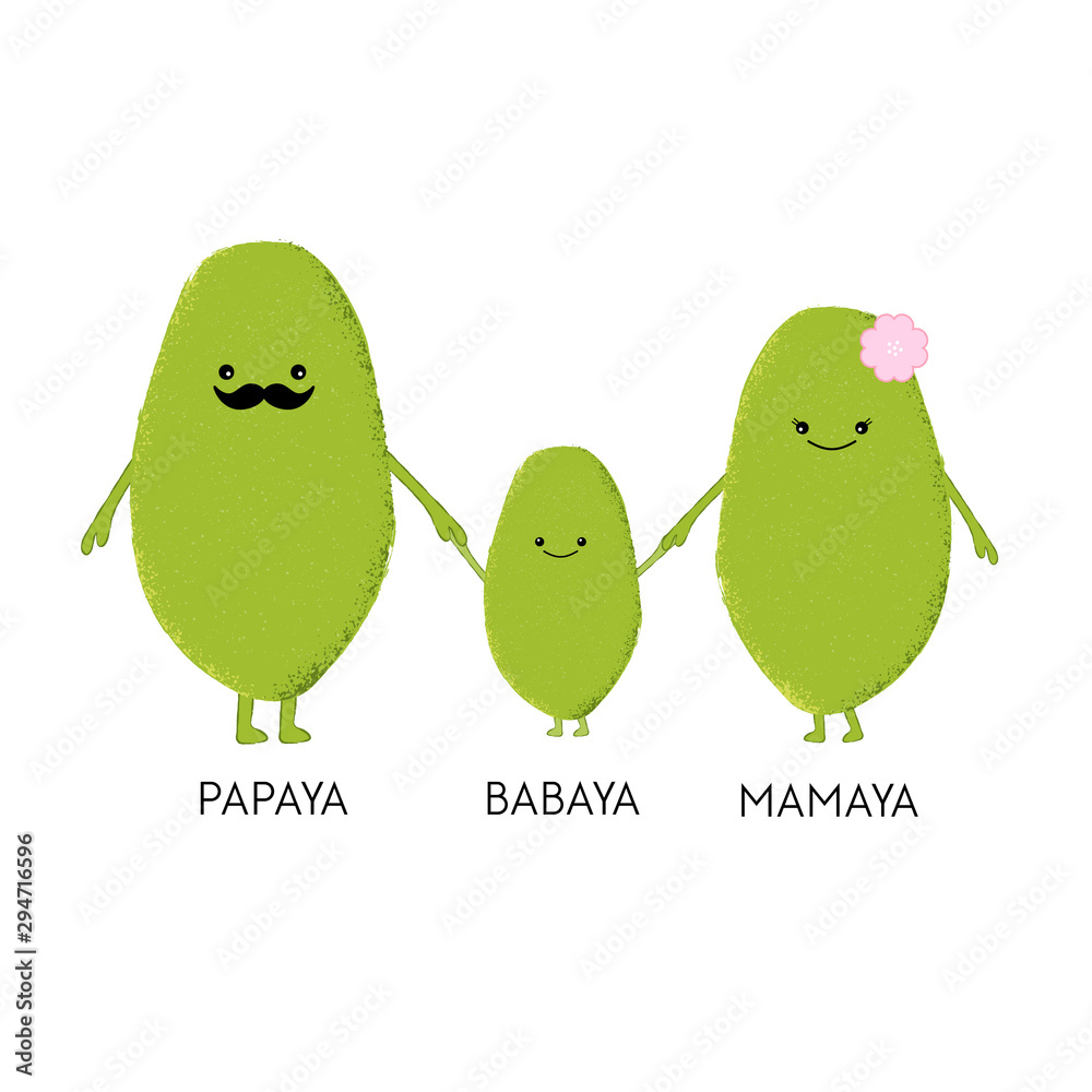 Vector illustration of a cute papaya family. Papaya, Babaya, Mamaya ...