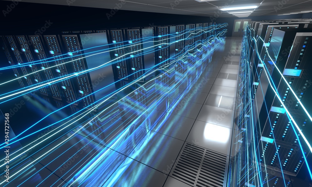 3D server room/ data center - storage, hosting, fast Internet concept Stock Illustration | Adobe ...