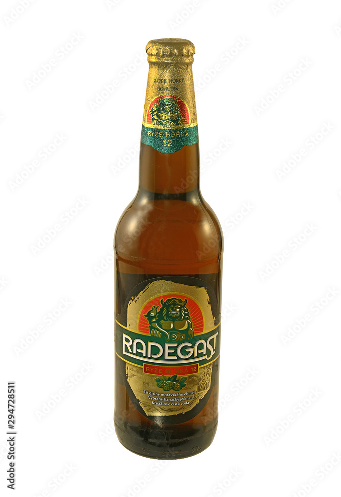 Premium beer Radegast, white background. Redegast Brewery is one of the ...