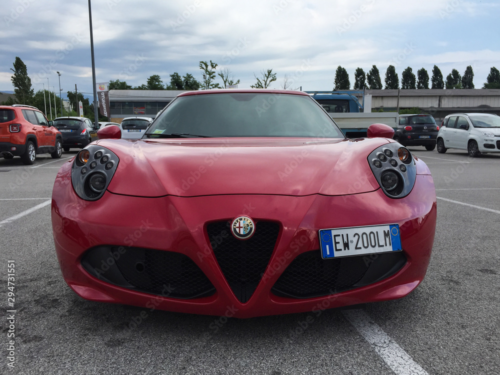 Foto de Udine,July 13 2016:Alfa Romeo 4C is a two-seater, rear-wheel ...